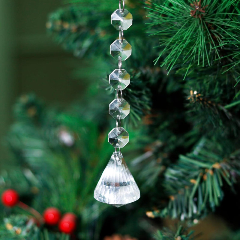 Bloomsbury Market Premium 110 Piece 10 Crystal Drop 100 Beads Clear Glass Christmas Ornaments Christmas Garland For Christmas Decorations Suncatchers Chandelier Replacement Hangings For Centerpiec...